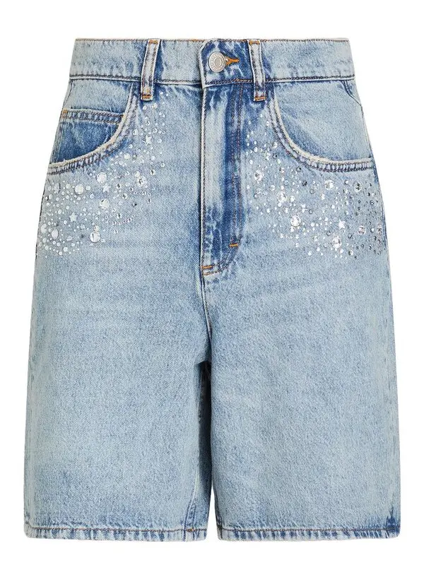 Maje Crystal-embellished Denim Shorts - Light Denim
