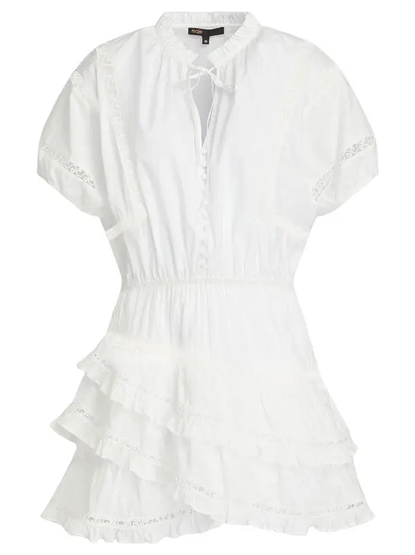 Maje Ruffled Guipure Lace-trimmed Cotton And Swiss-dot Mini Dress - White