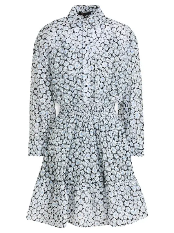 Maje Flared Floral-print Gauze Mini Shirt Dress - Light Blue