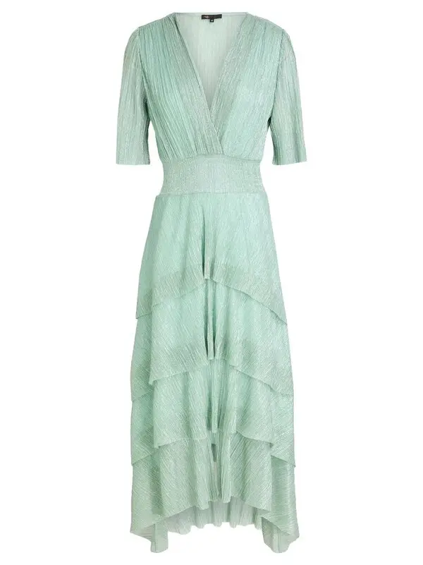 Maje Metallic Plissé Tulle Midi Dress - Mint