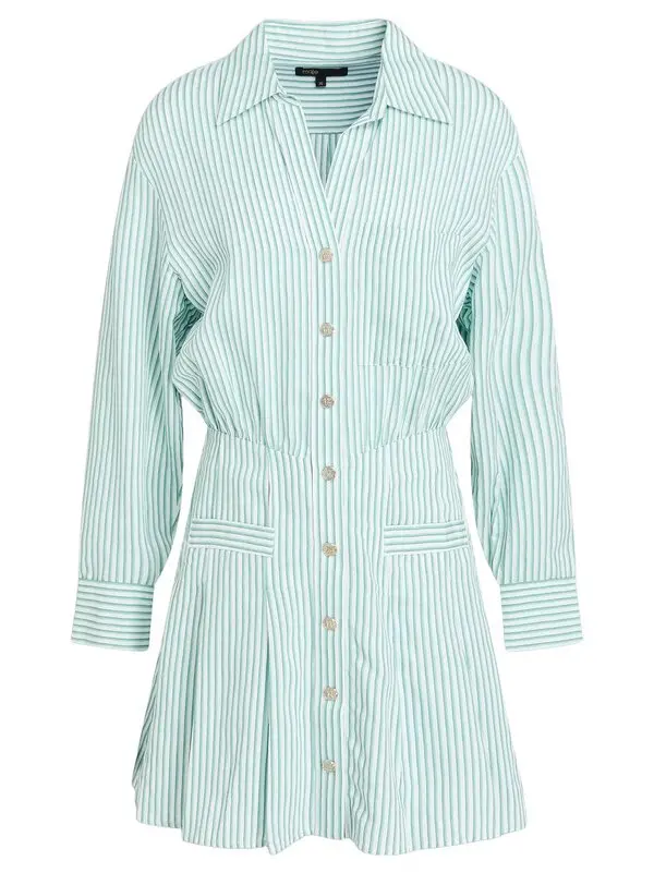 Maje Striped Twill Mini Shirt Dress - Green