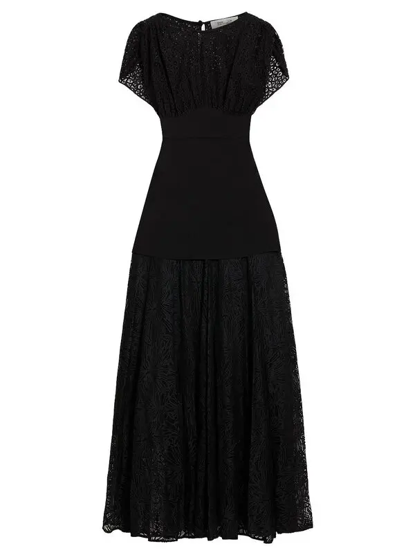 Diane Von Furstenberg Leslie Crepe Paneled Lace Maxi Dress - Black