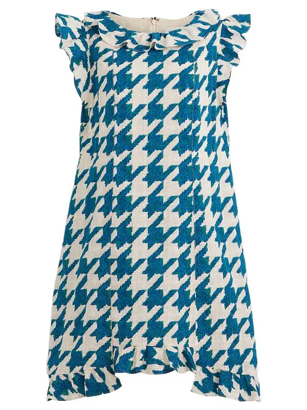 COACH Restored Printed Mid-length Ruffle Dress - Teal/cream