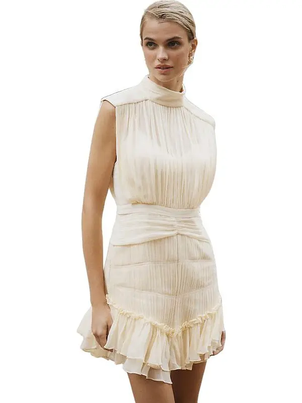 Shona Joy Victoria Sleeveless Ruched Mini Dress - Cream