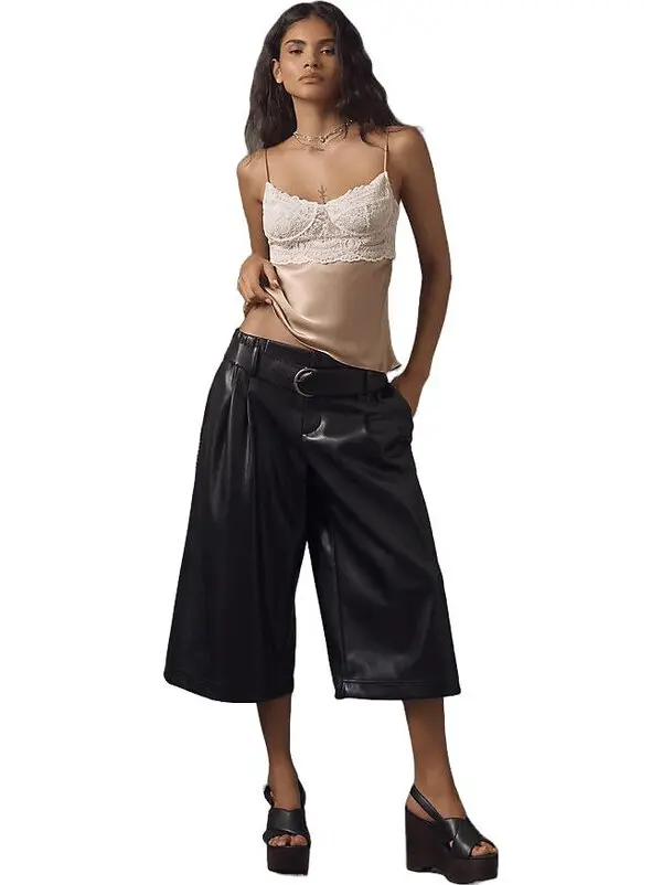 Anthropologie Faux Leather Culottes - Black Onyx