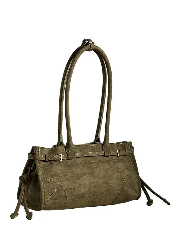 Anthropologie The Greer Structured Faux-suede Shoulder Bag - Olive
