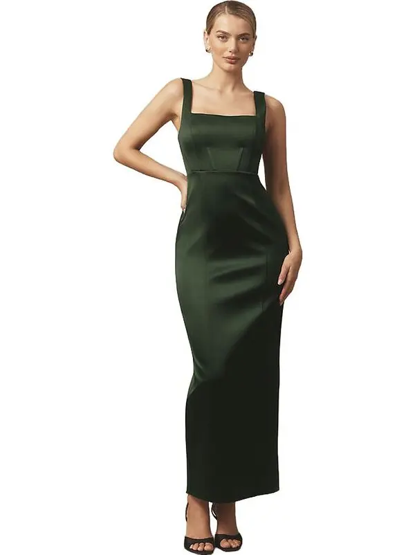 Bhldn Sleeveless Square-neck Corset Maxi Dress - Forest Green
