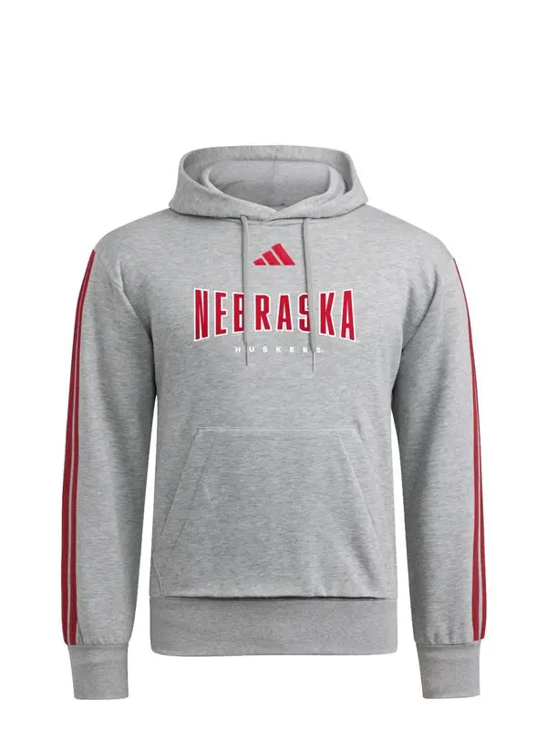 Adidas Nebraska Cornhuskers Essentials 3-stripes Hoodie - Medium Grey Heather / Team Power Red / Ncaa-neb-7t8