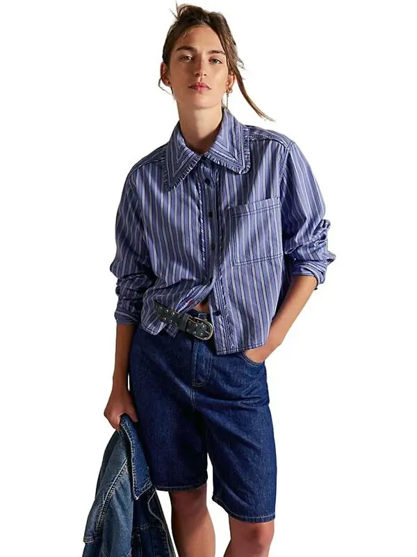 Free People We The Free Moxley Striped Shirt - Jackson Stripe - Blue Combo