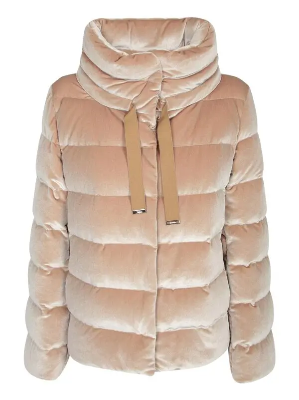 Herno Velvet Puffer Jacket With Lace-up Detailing - Beige