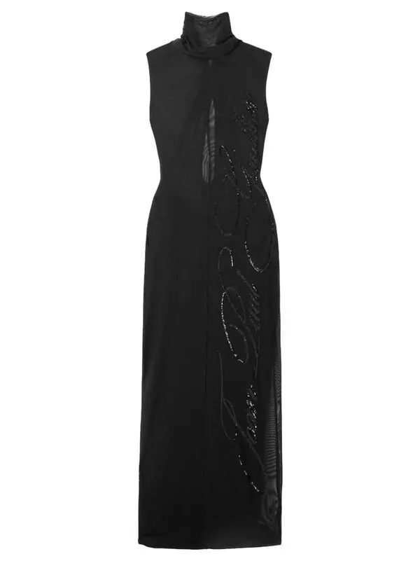 Jean Paul Gaultier Tulle Maxi Dress With Embellishments - Black