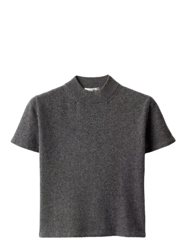 Miu Miu Ribbed Mock Neck Cashmere Sweater - Grey
