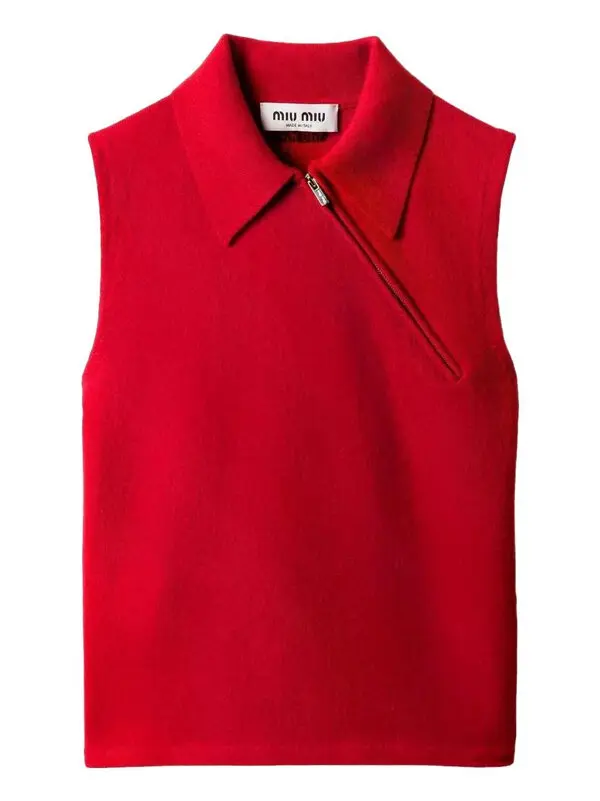 Miu Miu Ribbed-collar Zip-front Sleeveless Vest - Red