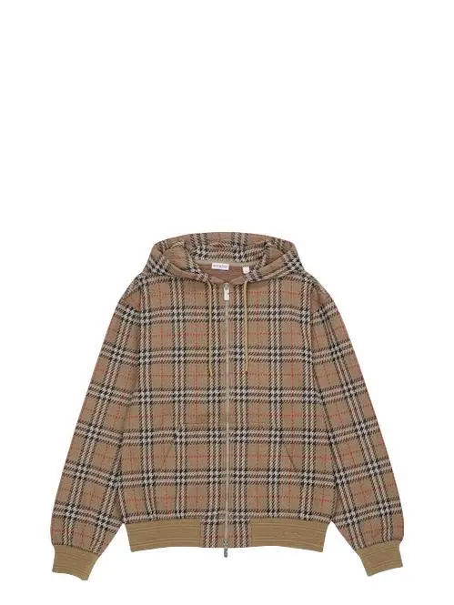 Burberry Checked Zip-up Hoodie - Beige