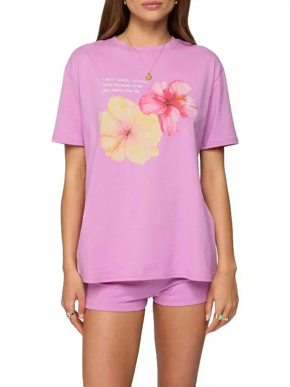 EDIKTED Fleur Hibiscus Graphic T-shirt - Pink
