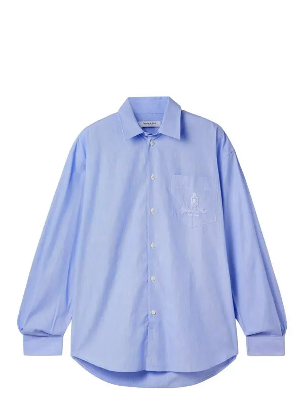 SPORTY & RICH Vendome Oversized Embroidered Cotton-poplin Shirt - Blue