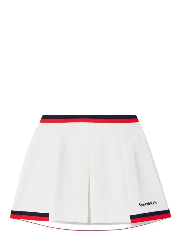 SPORTY & RICH Mila Embroidered Pleated Striped Mini Skirt - White