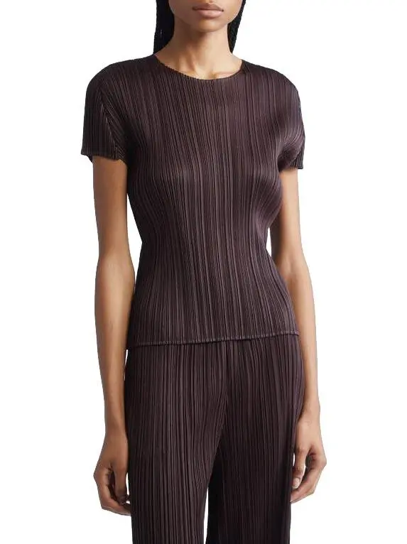 Issey Miyake Monthly Colors July Pleated Top - Dark Brown