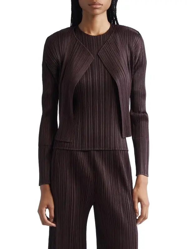 Issey Miyake Monthly Colors July Pleated Cardigan - Dark Brown
