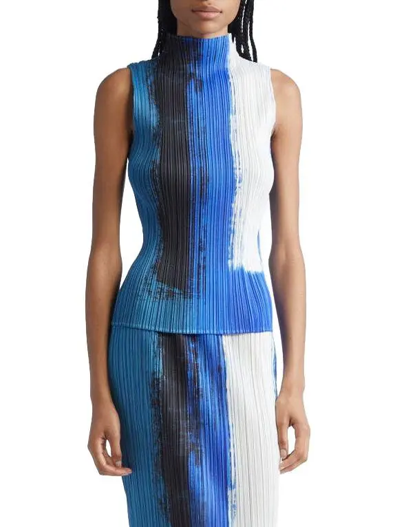 Issey Miyake Jump Print Pleated Top - Blue