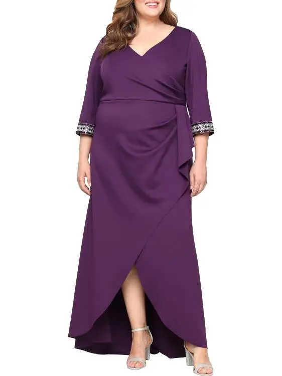 Alex Evenings Embellished Stretch Crepe Gown - Eggplant