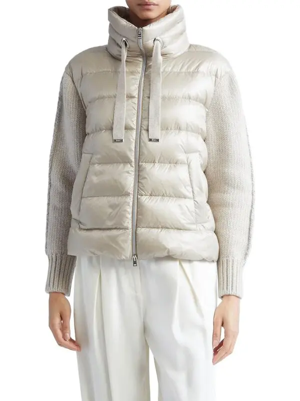 Herno Wool Knit & Ultralight Nylon Puffer Jacket - Champagne
