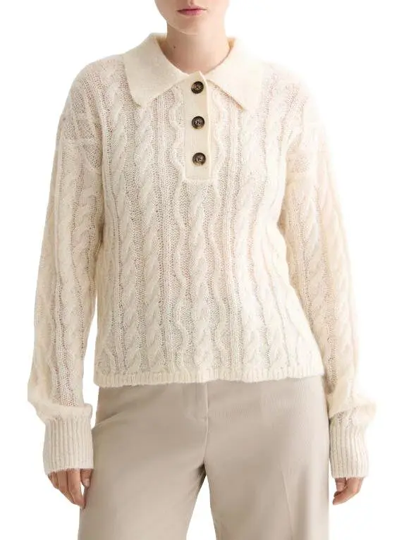 Scotch & Soda Cable Knit Polo Sweater - Eggnog