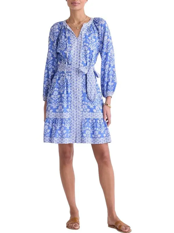 Vineyard Vines Printed Tie Waist Long Sleeve Dress - Floral Breaker Blue