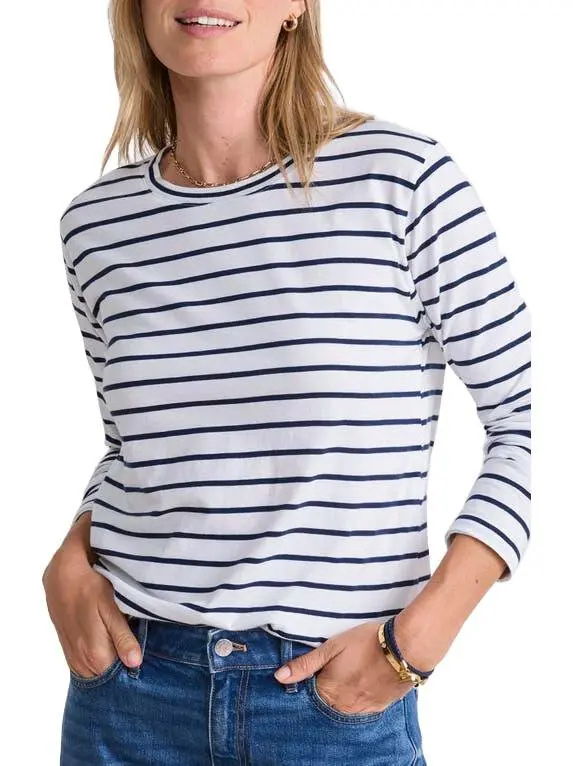 Vineyard Vines Long Sleeve Crewneck T-shirt - Stripe- White/navy