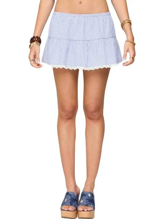 EDIKTED Dora Stripe Mini Skirt - Blue-and-white
