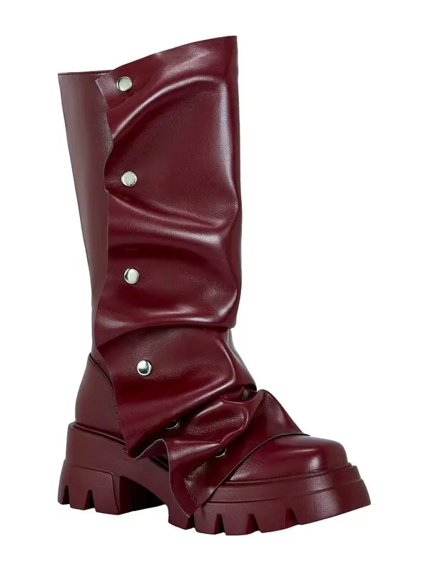 AZALEA WANG Sybel Platform Lug Sole Boots - Burgundy