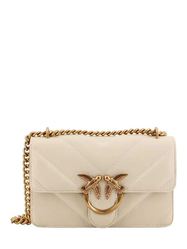 Pinko Matelassé Leather Shoulder Bag With Love Birds Buckle - White