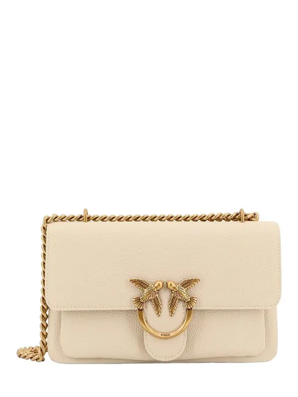 Pinko Leather Shoulder Bag With Metal Love Birds Buckle - White