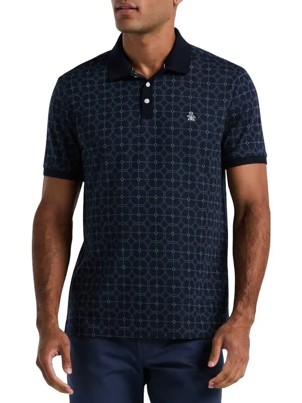 ORIGINAL PENGUIN Double Knit Cotton Jacquard Polo - Dark Sapphire