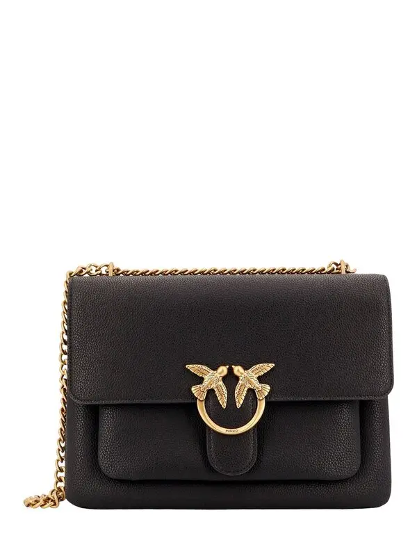 Pinko Leather Shoulder Bag With Metal Love Birds Buckle - Black