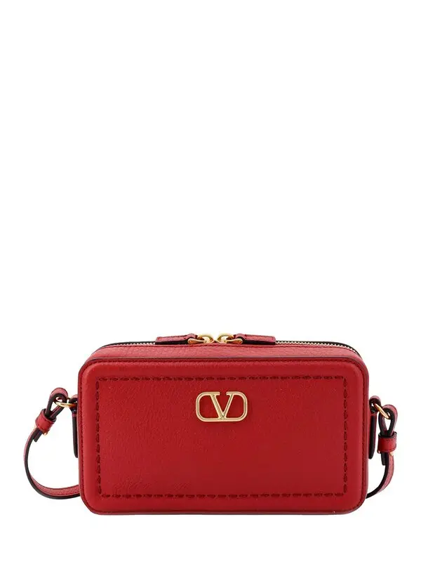 Valentino Garavani Alltime Leather Shoulder Bag With Vlogo Signature Detail - Red