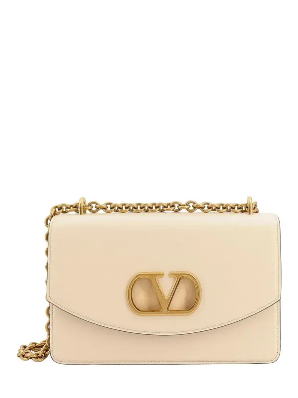 Valentino Garavani Leather Shoulder Bag With Vlogo Signature Detail - White
