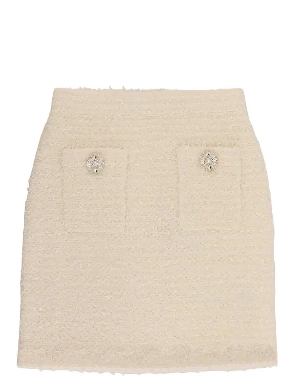 SELF-PORTRAIT Bouclé Skirt - White