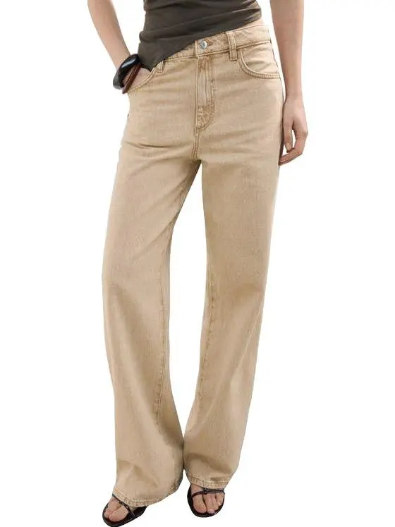 Mango Danila High-waist Wide-leg Jeans - Sand