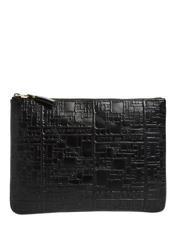 Comme Des Garçons Embossed Logo Leather Pouch - Black