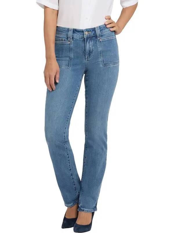 NYDJ Marilyn High Waist Patch Pocket Straight Leg Jeans - Bastille Sea