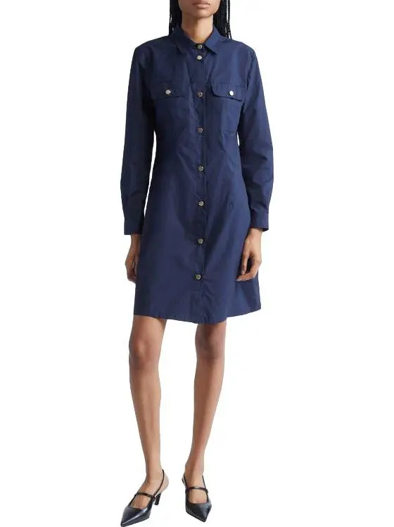 Emporio Armani Long Sleeve Cotton Poplin Shirtdress - Dark Navy