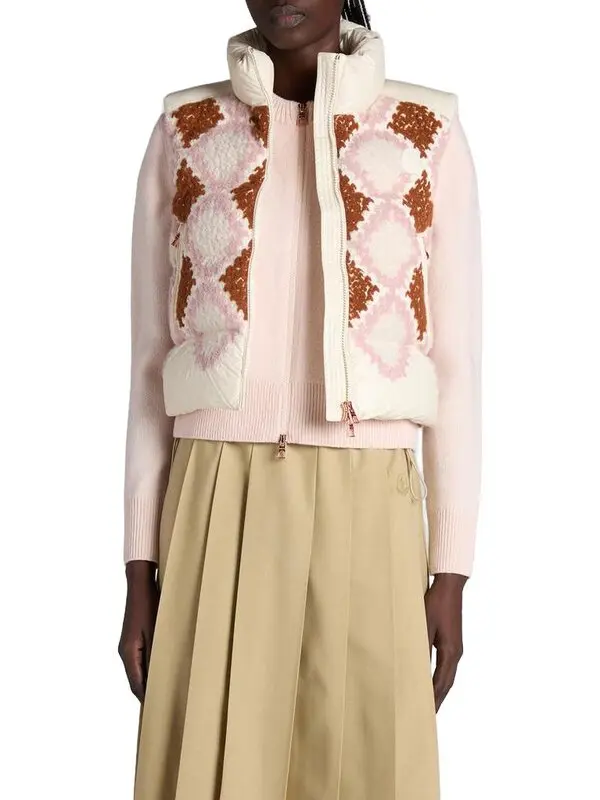 Moncler Armathia Embroidered Down Vest - Beige/pink