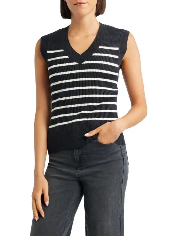 CITY BLUES Striped Sweater Vest - Black