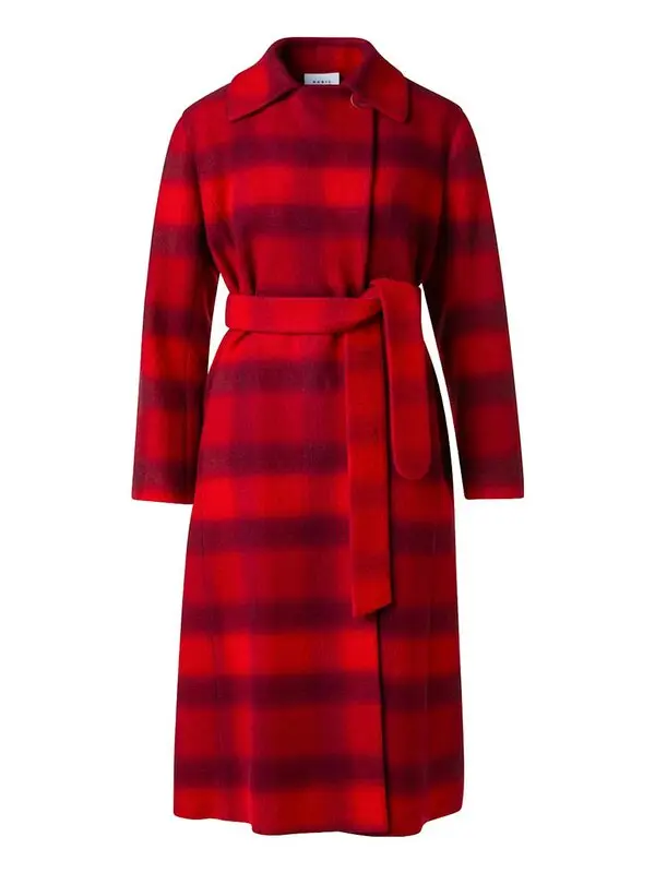 Akris Check Belted Double-breasted Coat - Cranberry-blackberry