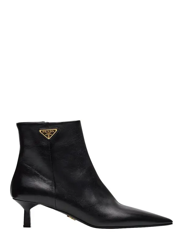 Prada Leather Kitten-heel Booties With Triangle Logo - Black