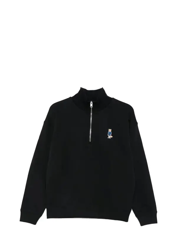 Maison Kitsuné Embroidered-logo Half-zip Sweatshirt - Black