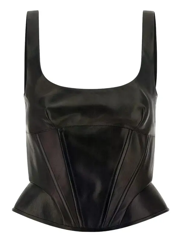 Ermanno Scervino Peplos Leather Bustier Top - Black