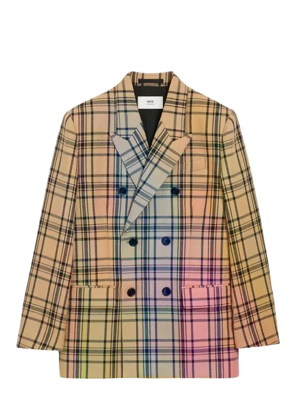 Ami Checked Double-breasted Blazer - Neutrals