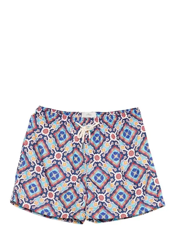 PENINSULA SWIMWEAR Patterned Drawstring Swim Shorts - Blue